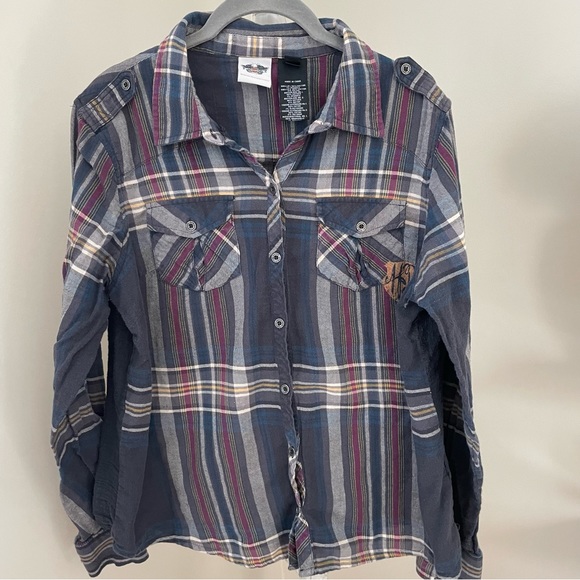 Harley-Davidson | Tops | Harleydavidson Womens Gray Plaid Buttondown ...